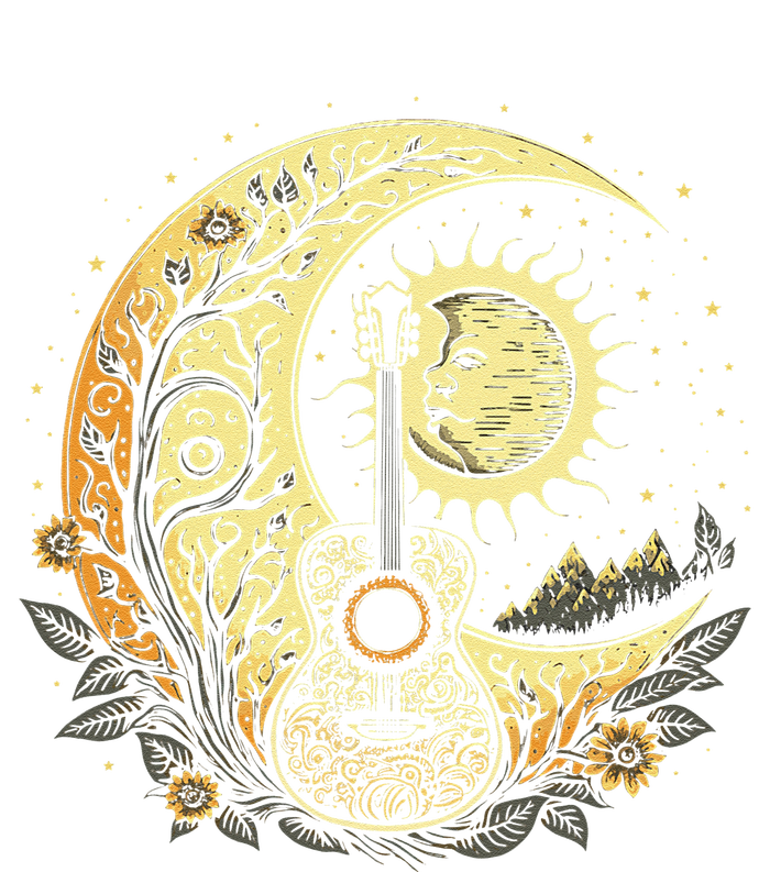 Cottagecore Acoustic Guitar With Moon Sun And Stars Magnet | TeeShirtPalace